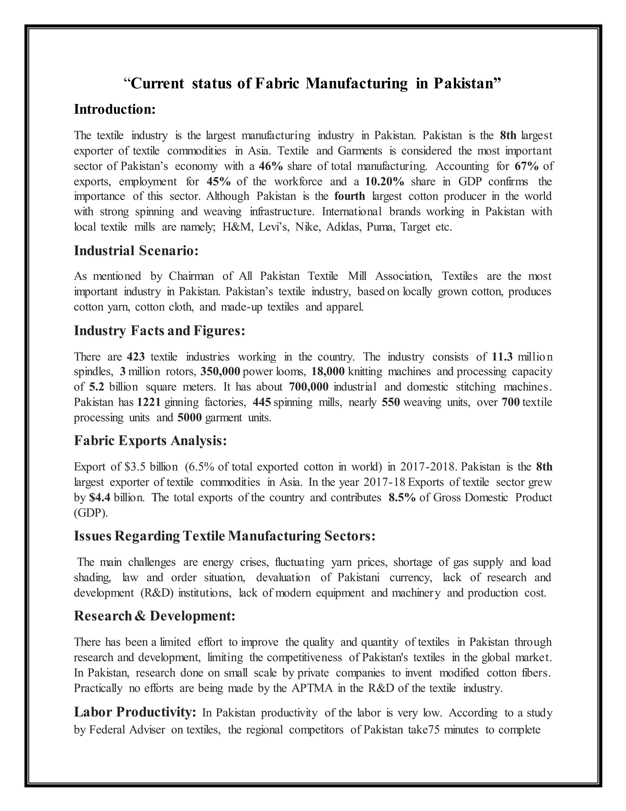 “Current status of Fabric Manufacturing in Pakistan” | PDF