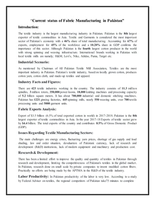 “Current status of Fabric Manufacturing in Pakistan” | PDF
