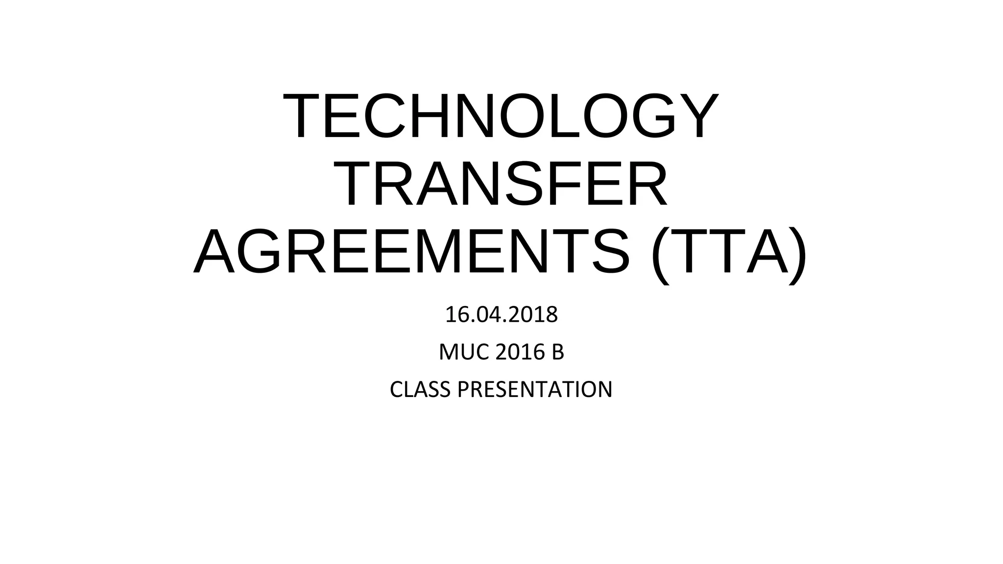 Technology Transfer Agreements - International Trade Law | PPT
