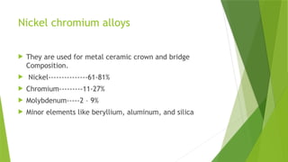 Metal and metals alloy dental materials metallurgy | PPTX | Chemistry | Science