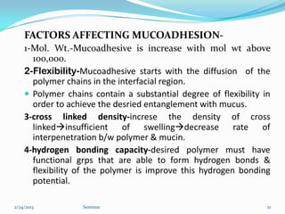 Mucoadhesive drug delivery system | PPTX