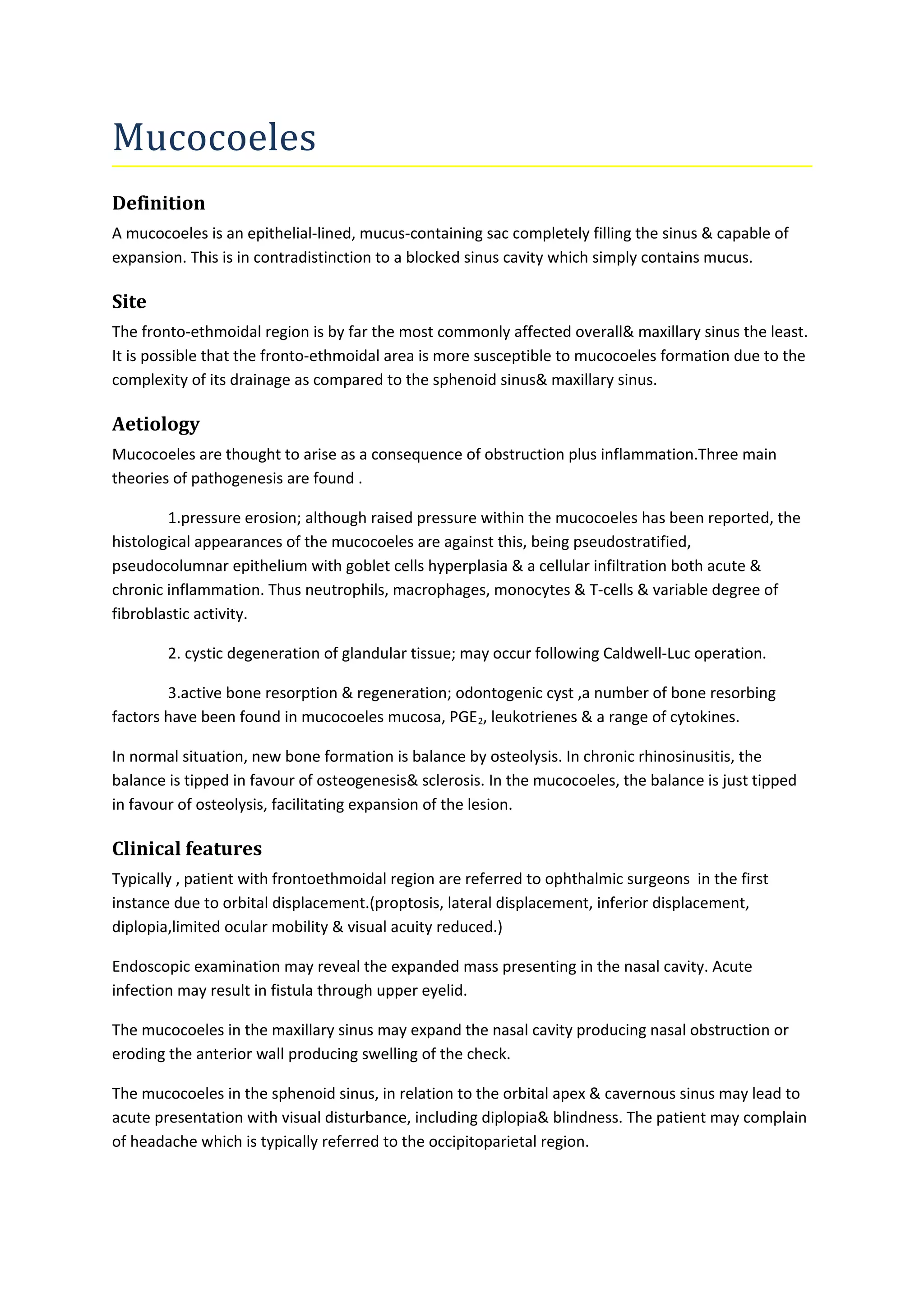 Mucocoeles | DOC