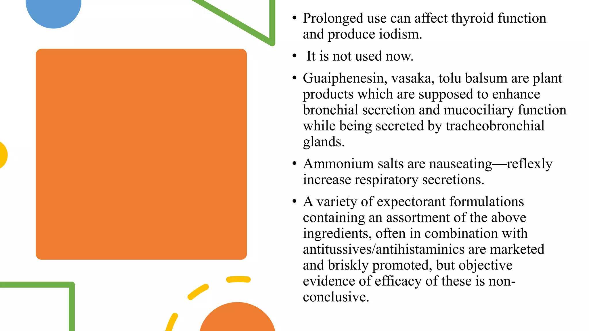 Mucolytics,Decongestants,Expectorants,Antitussives & Bronchodialators.pptx