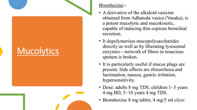 Mucolytics,Decongestants,Expectorants,Antitussives & Bronchodialators ...