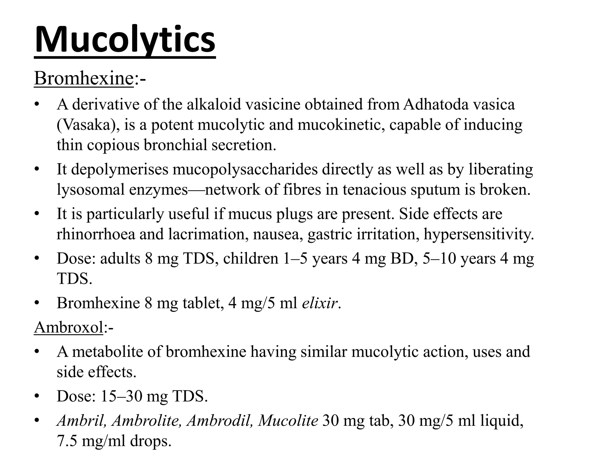 Mucolytics, Expectorants, Antitussives & Bronchodialators.pptx