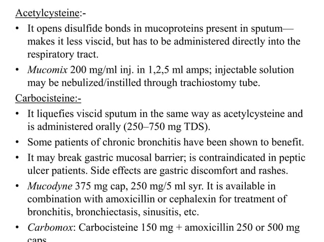 Mucolytics, Expectorants, Antitussives & Bronchodialators.pptx | Lung ...