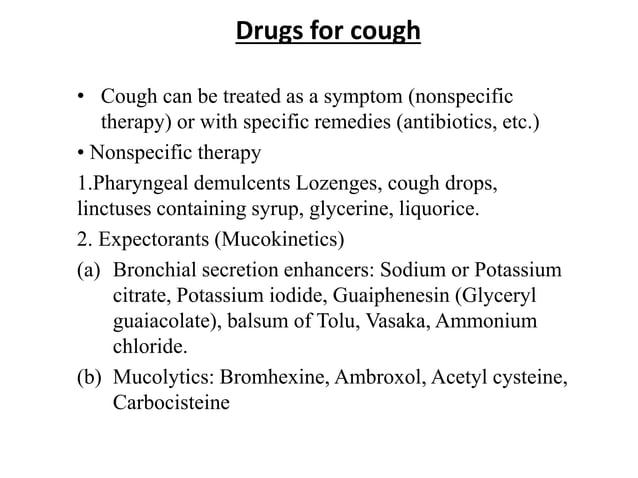 Mucolytics, Expectorants, Antitussives & Bronchodialators.pptx | Lung ...