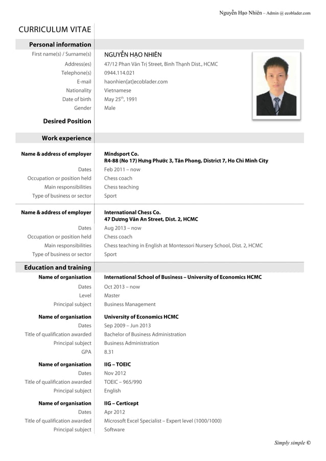 Demo CV | PDF | Business Administration | Business