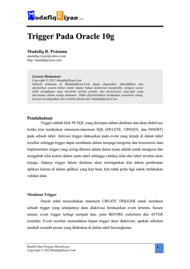 MudafiqRiyan - Trigger Pada Oracle 10g | PDF