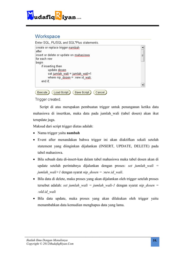 MudafiqRiyan - Trigger Pada Oracle 10g | PDF