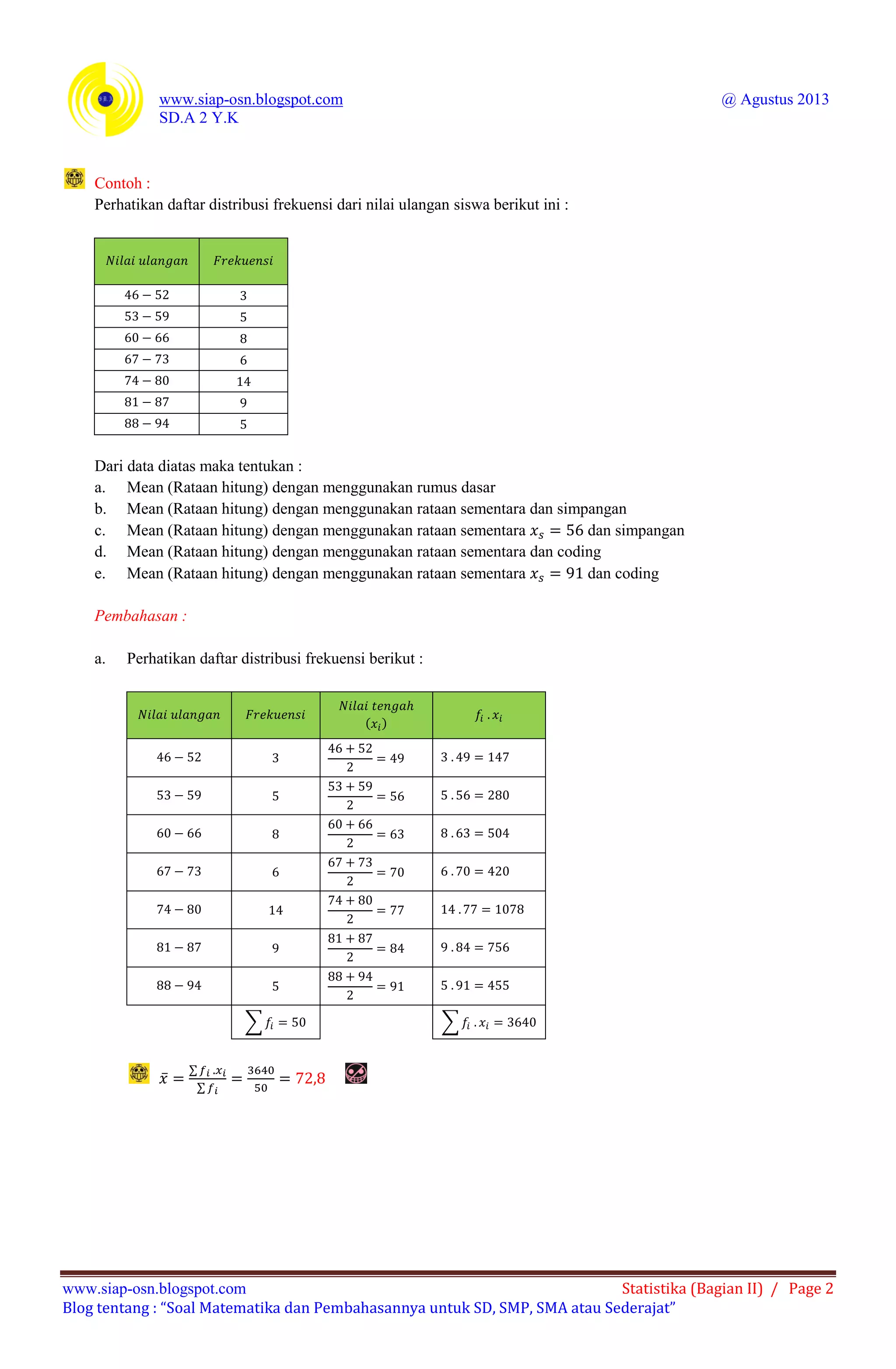 Mudahnya belajar statistika (bagian ii cara menghitung mean / rataan ...