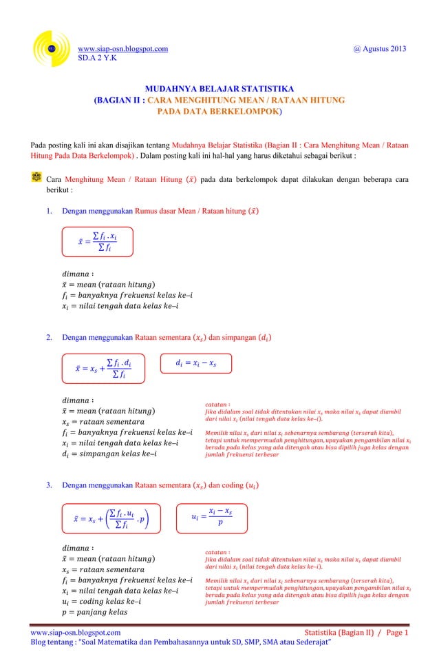 Mudahnya belajar statistika (bagian ii cara menghitung mean / rataan ...