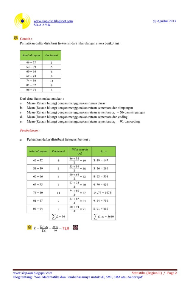 Mudahnya belajar statistika (bagian ii cara menghitung mean / rataan ...