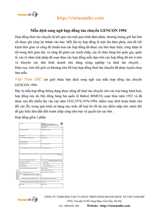 Mẫu dịch song ngữ hợp đồng tàu chuyến Gencon 1994 | PDF