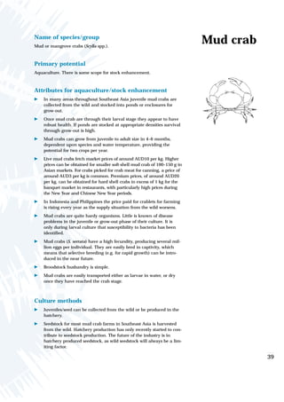 Mud crab culture advantages and disadvantages | PDF