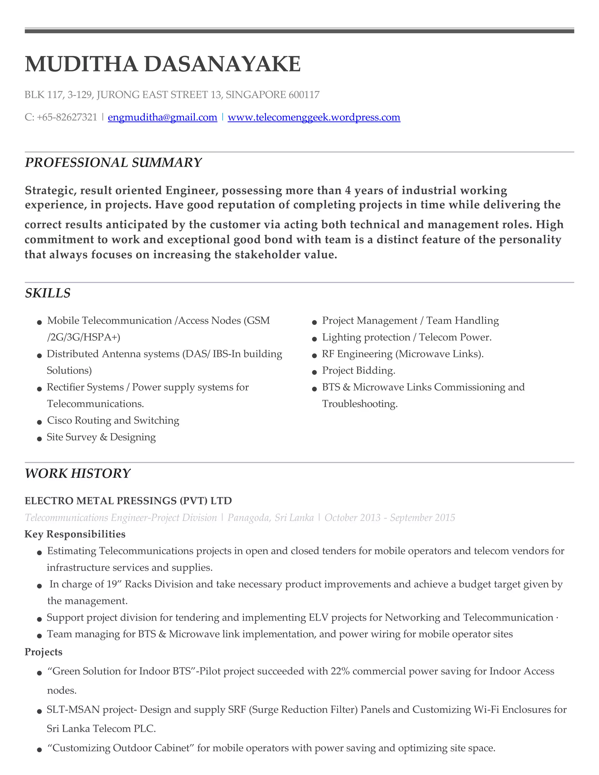 Muditha dasanayake telecommunications engineer | PDF | Telecommunications Industry | Industries