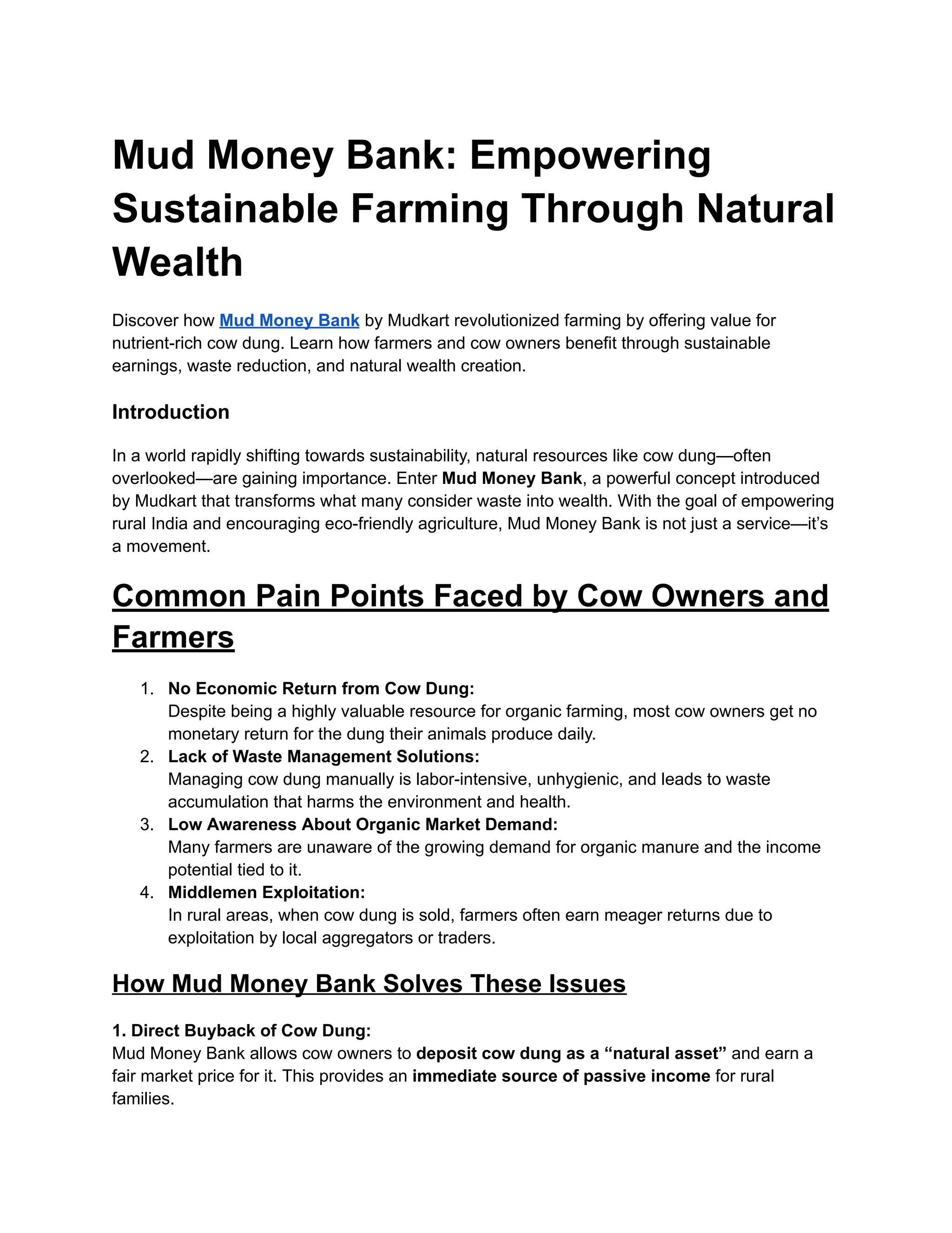 Mud Money Bank Empowering Sustainable Farming Through Natural Wealth | PDF