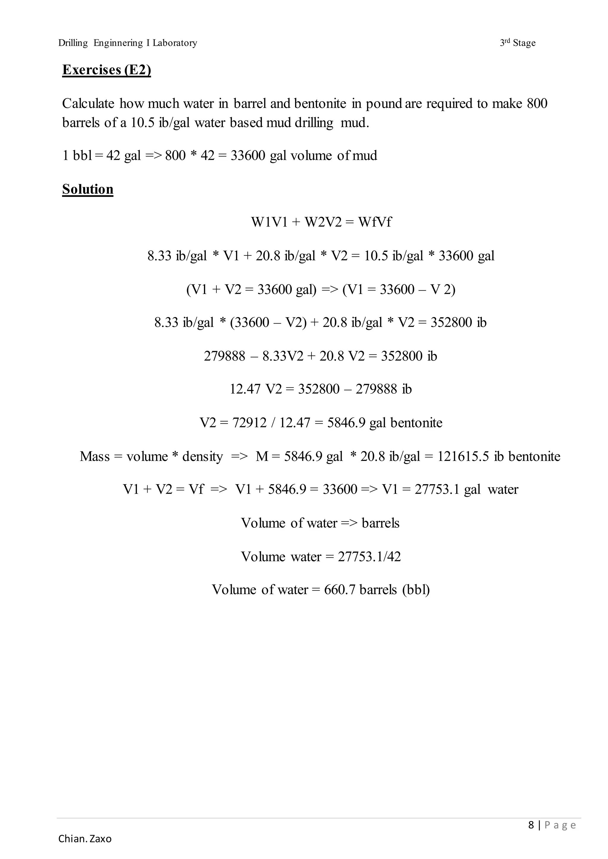 Mud weight and density test ex.no(1) | DOCX