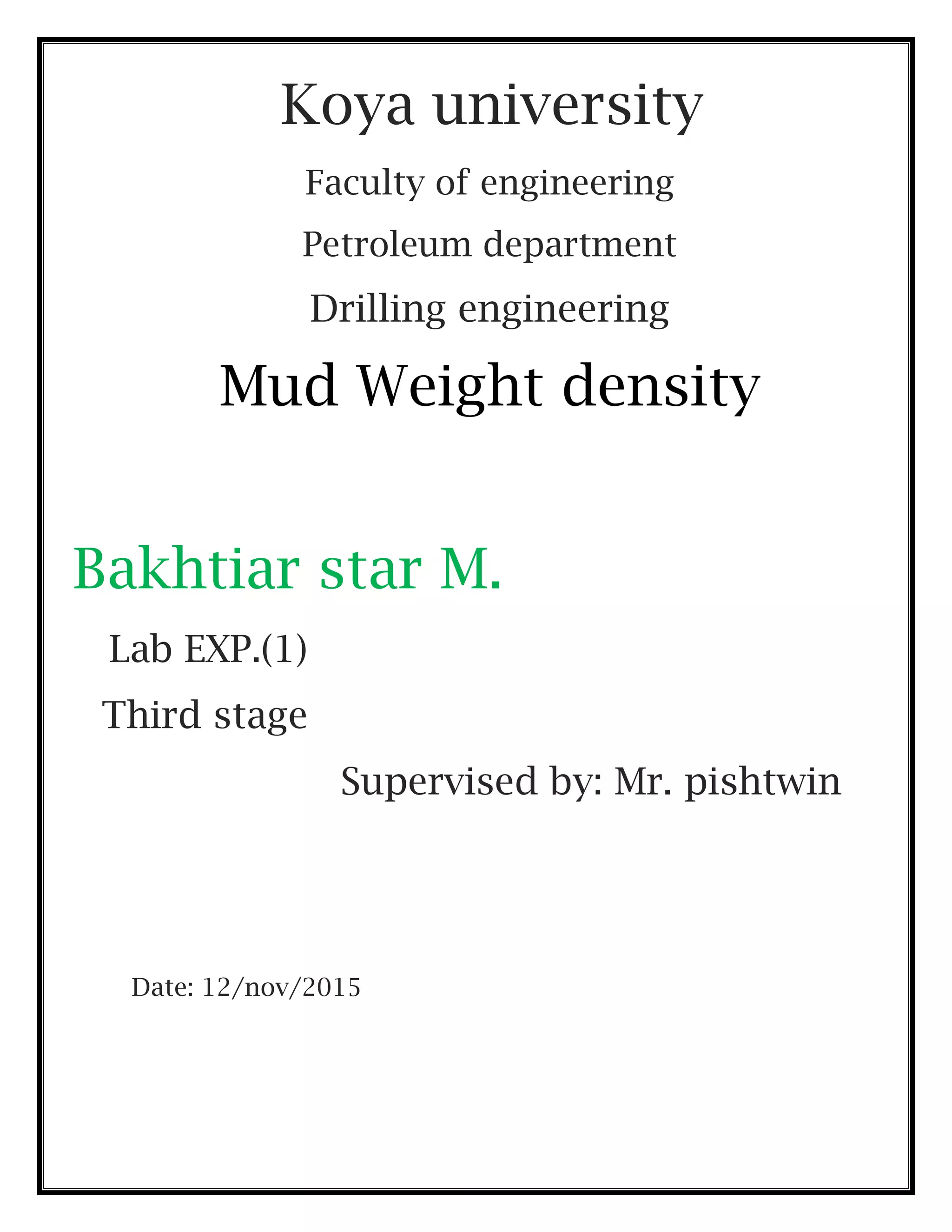 Mud balance test (drilling fluid lab test) | PDF