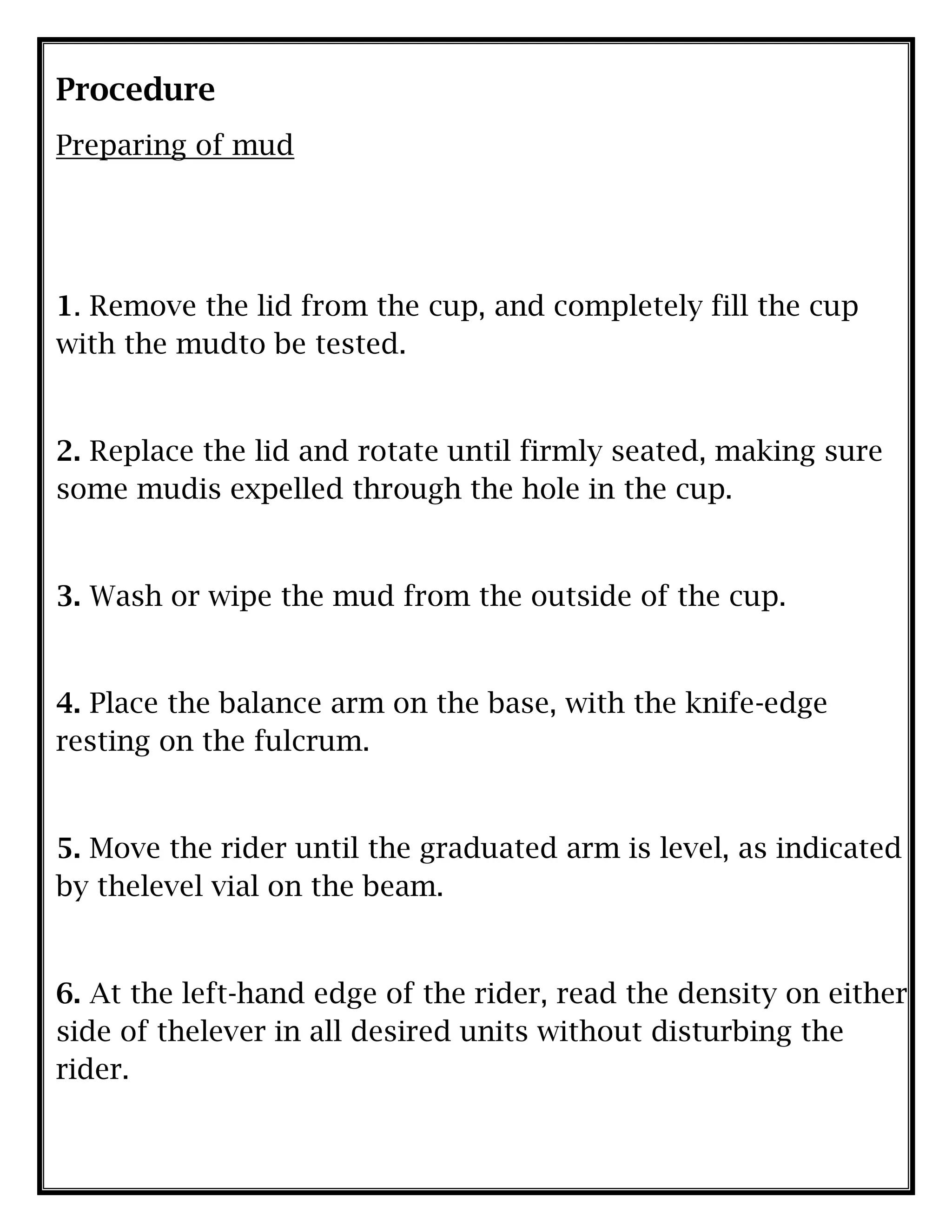Mud balance test (drilling fluid lab test) | PDF