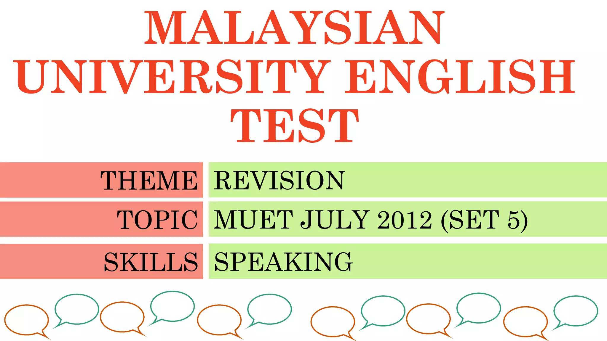 MEC MUET July 2012 Speaking Booklet 5 | PDF