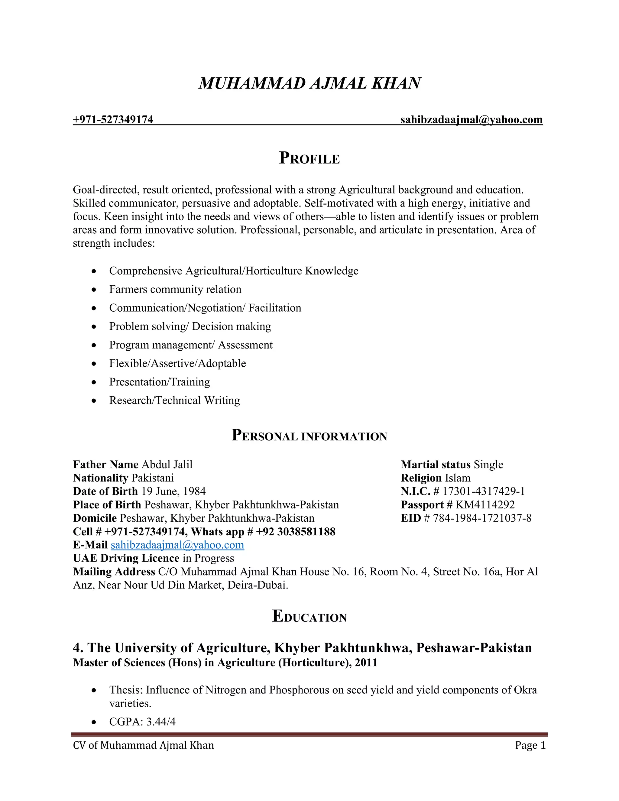 Muhammad Ajmal Khan | PDF | Agriculture | Industries