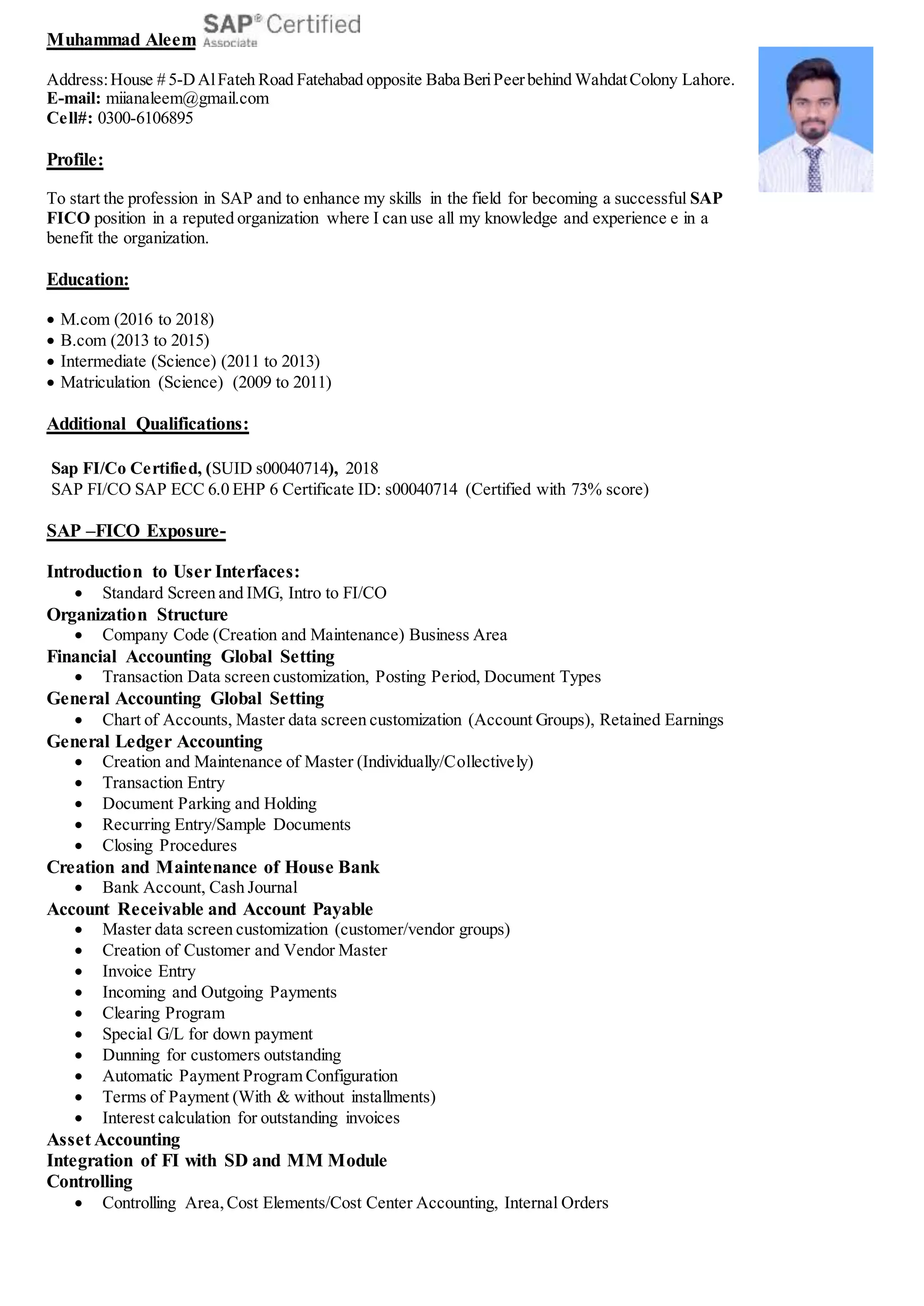 Sap FICO Resume | DOCX