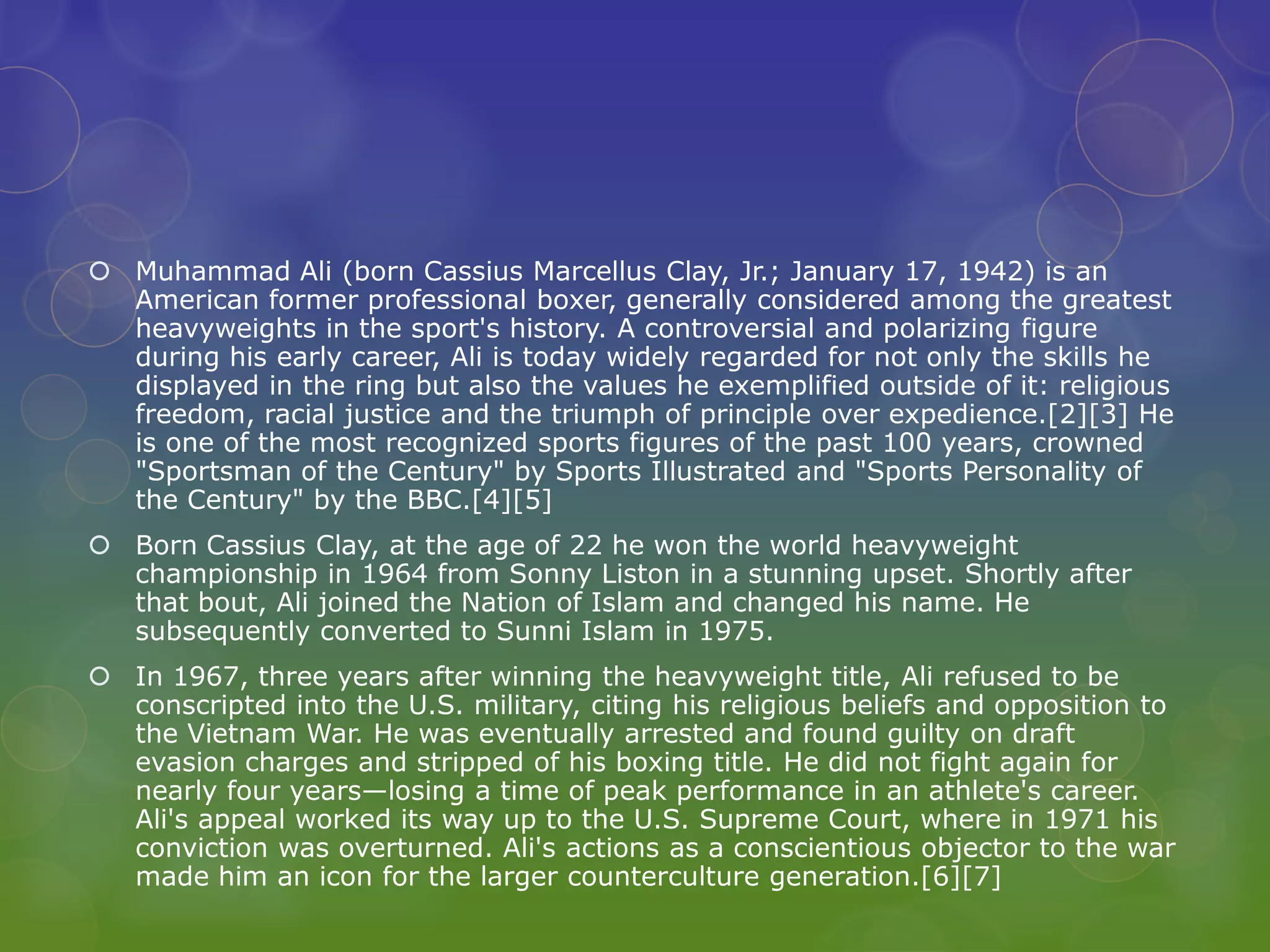 Muhammad ali, short bio | PPTX