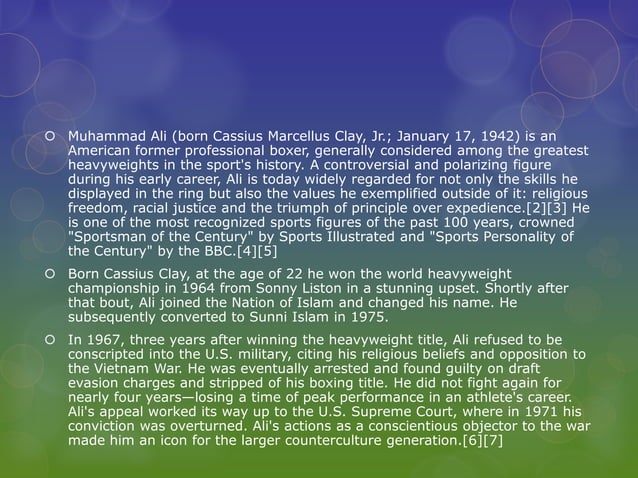 Muhammad ali, short bio | PPTX | Boxing | Sports