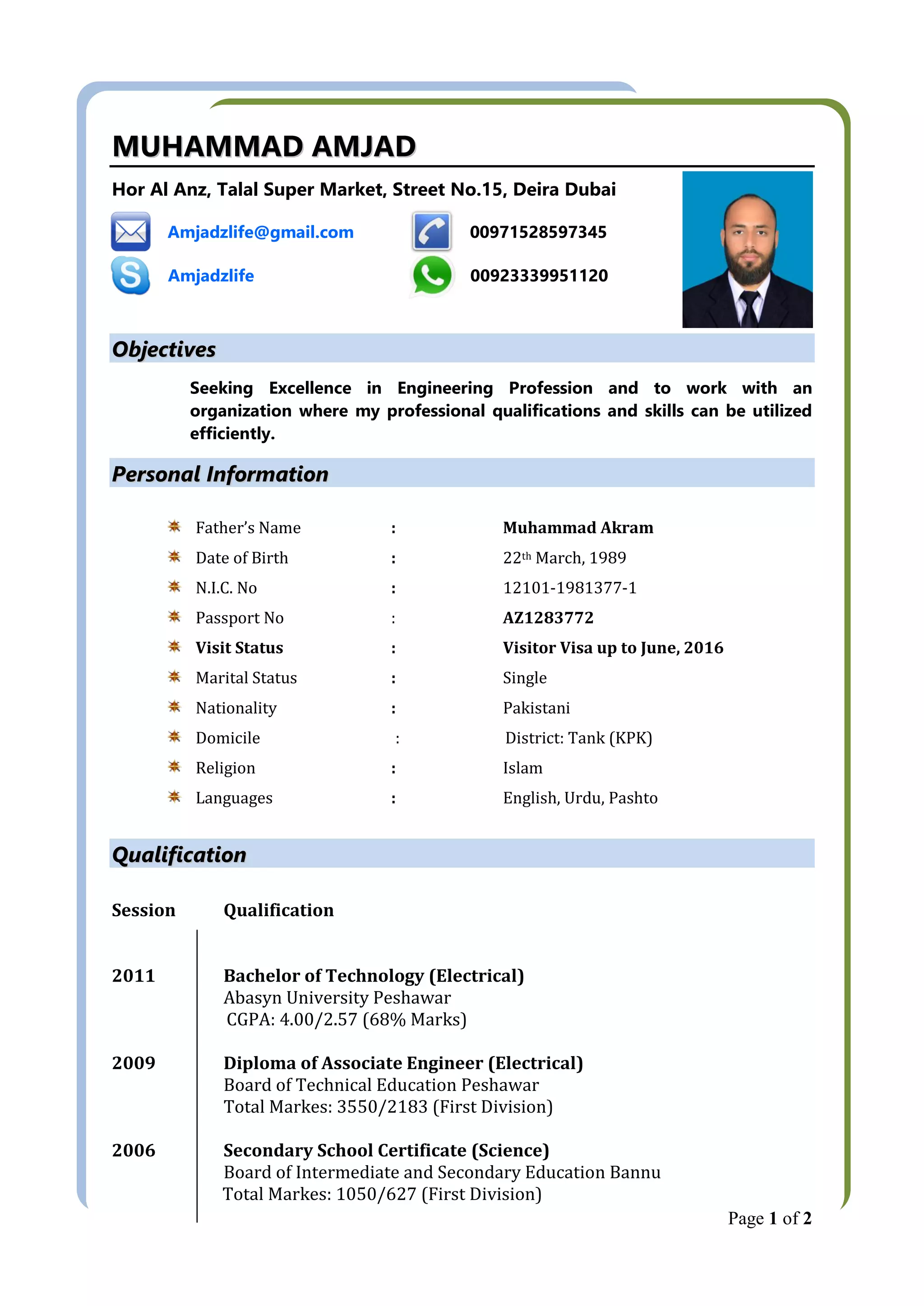 Muhammad Amjad CV | PDF | Home Appliances | Home & Garden