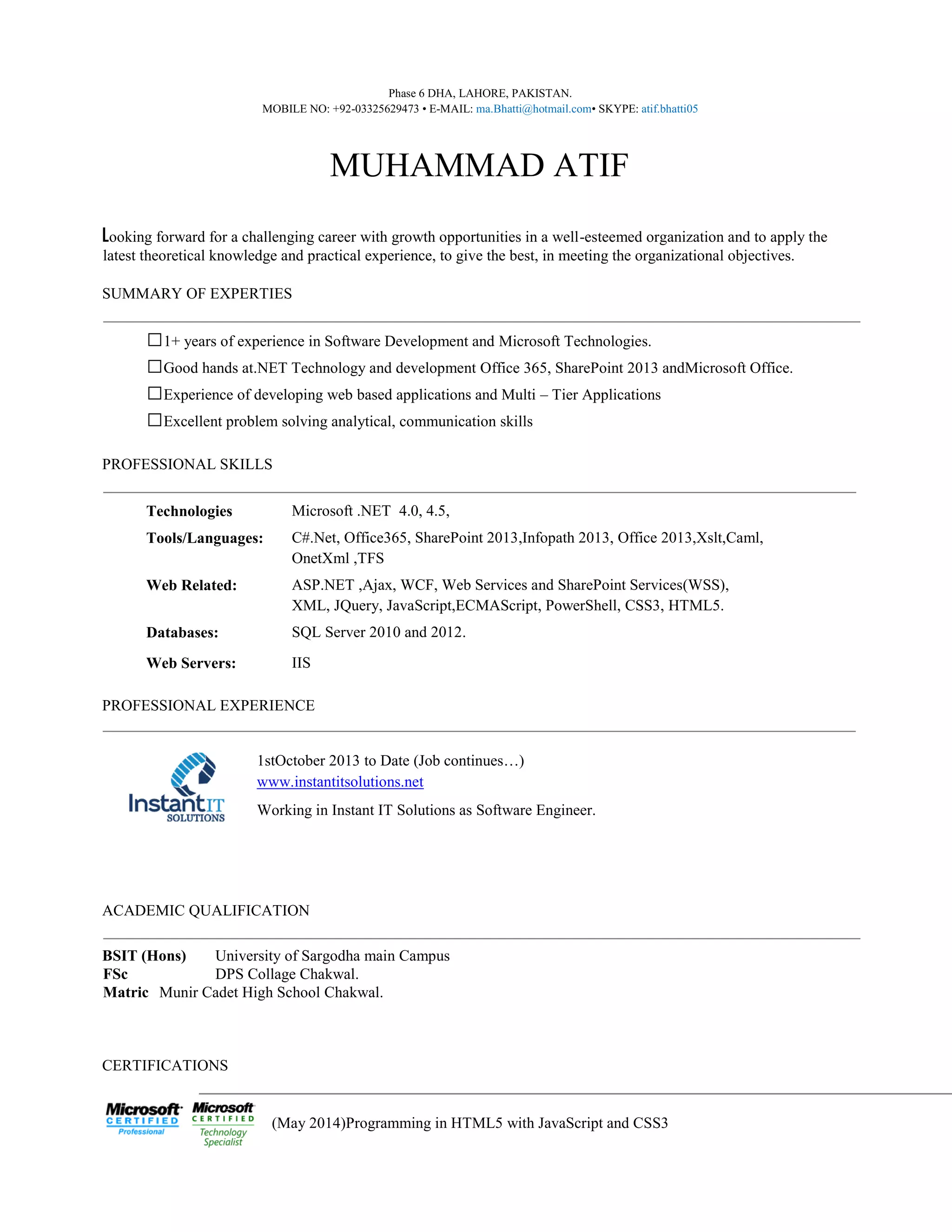 Muhammad atif resume | PDF