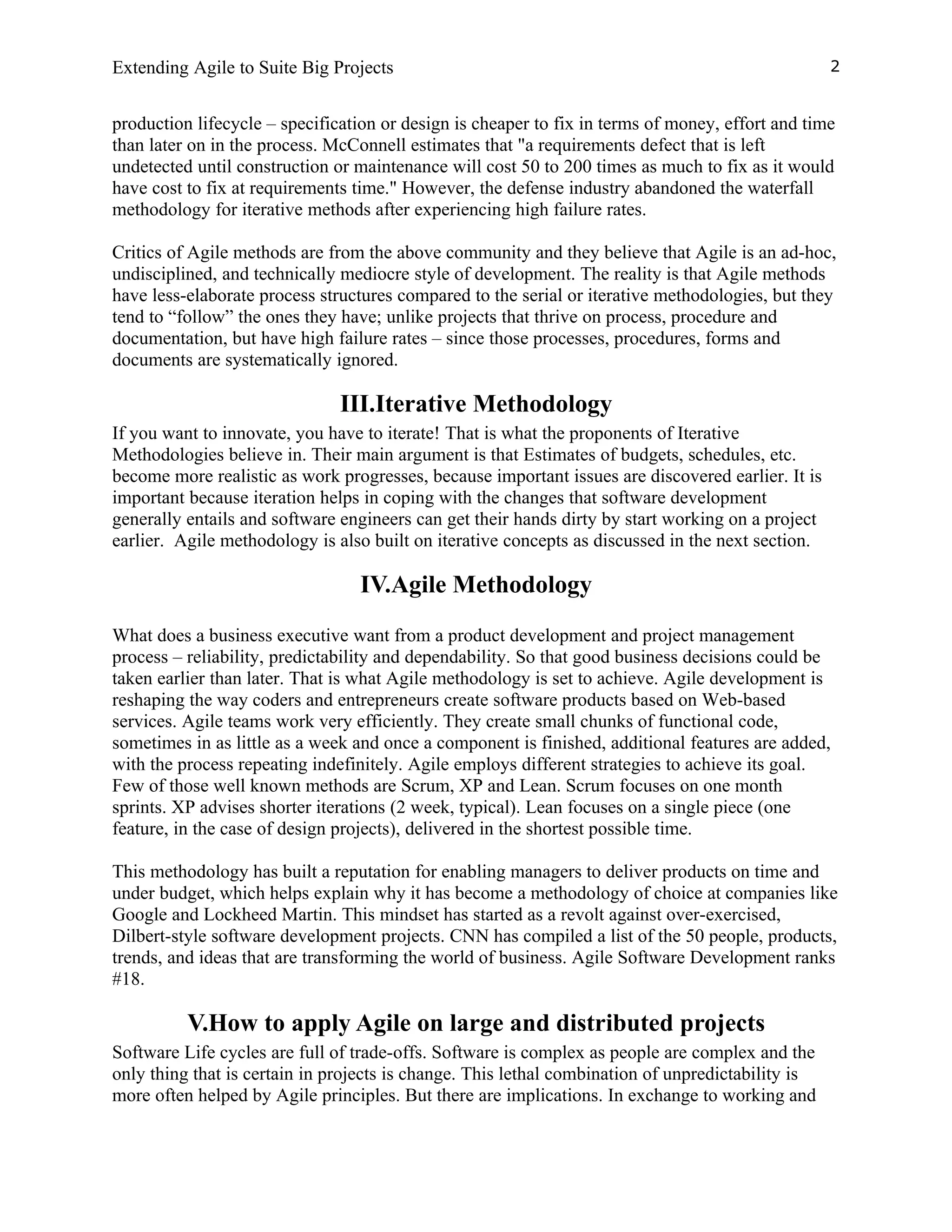 Extending Agile To Suite Big Projects Doc Programming Languages Computing
