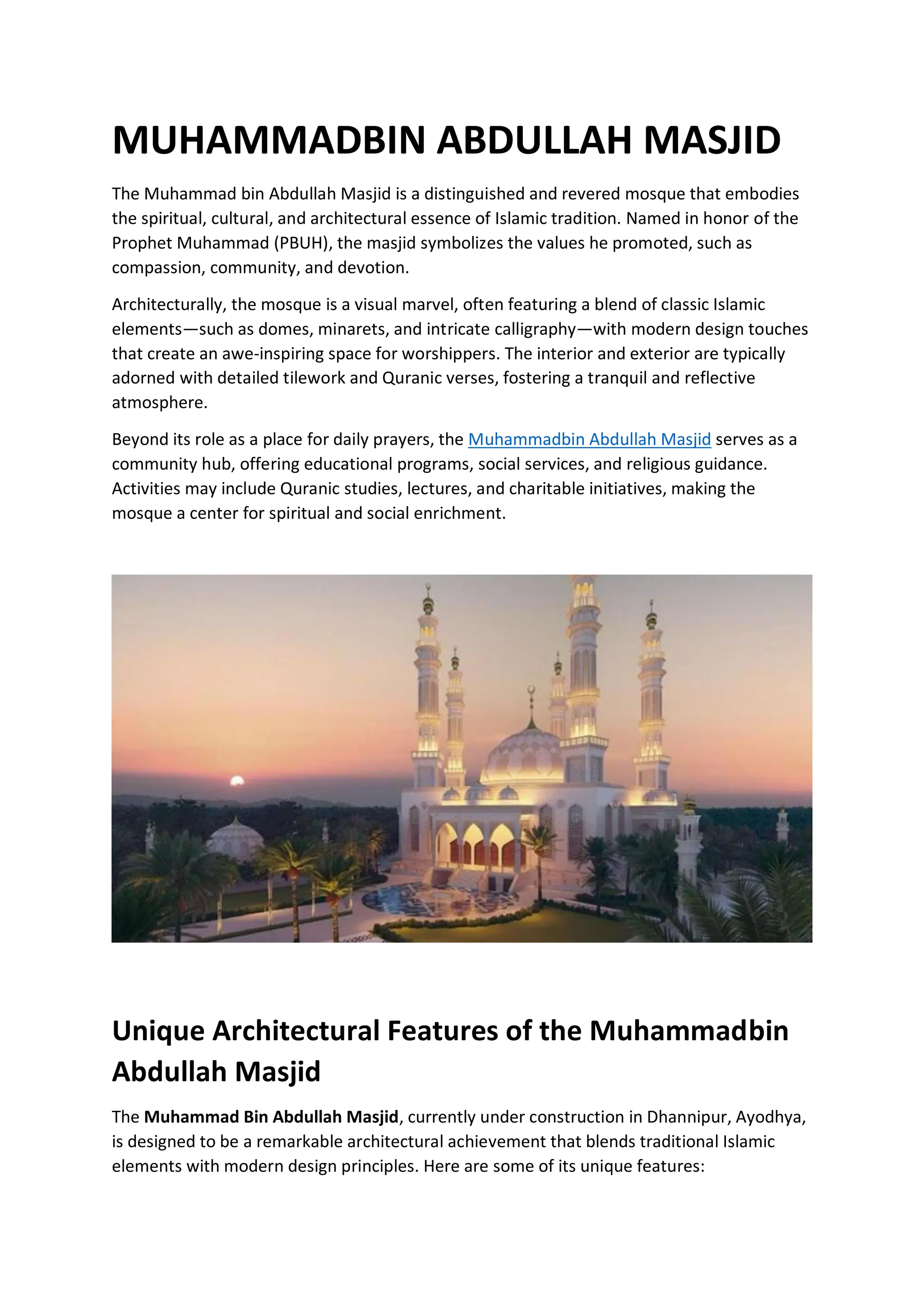 MUHAMMADBIN ABDULLAH MASJID DESIGN AND PHOTOS | PDF