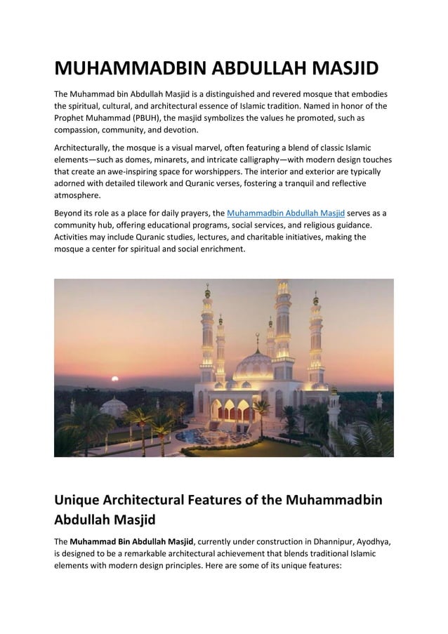 MUHAMMADBIN ABDULLAH MASJID DESIGN AND PHOTOS | PDF