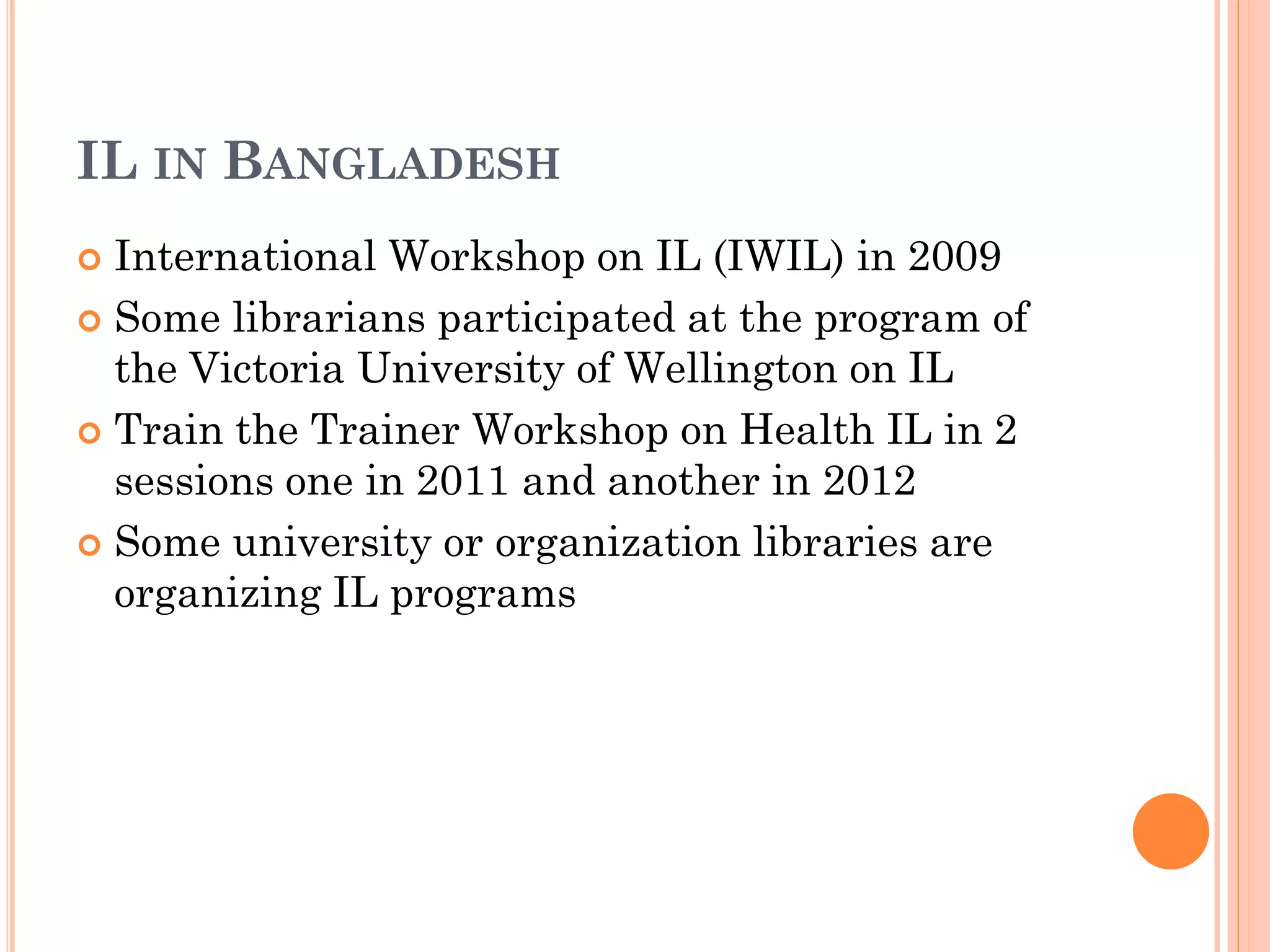 Chowdhury-- IL sessions in IUB Library: a case study | PDF