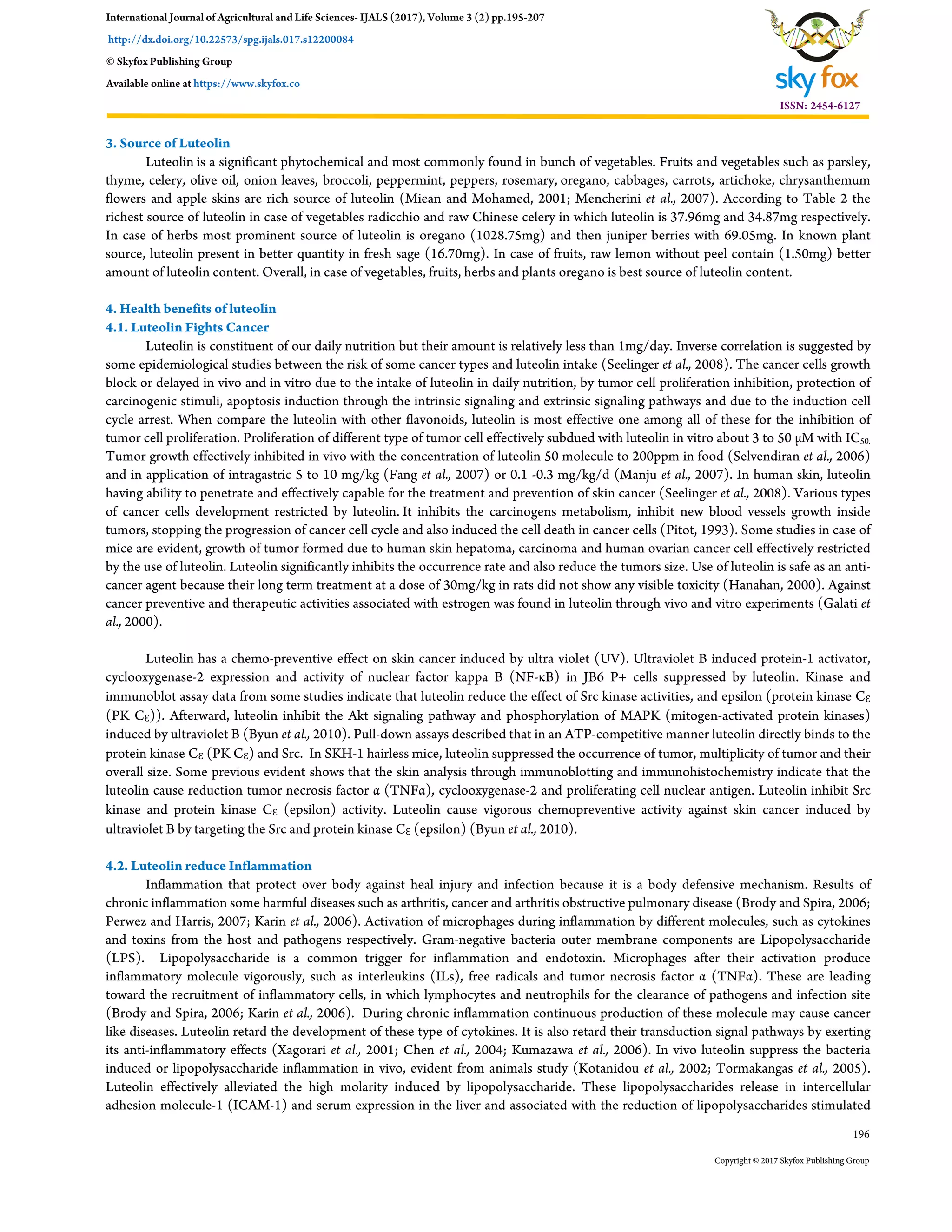 Food based phytochemical luteolin their derivatives, sources and ...