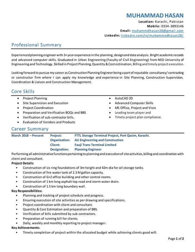 Muhammad Hasan CV / Resume | DOCX