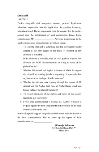 Appointment of local commission in caseMuhammad Hayat Vs Khaista Bacha.docx
