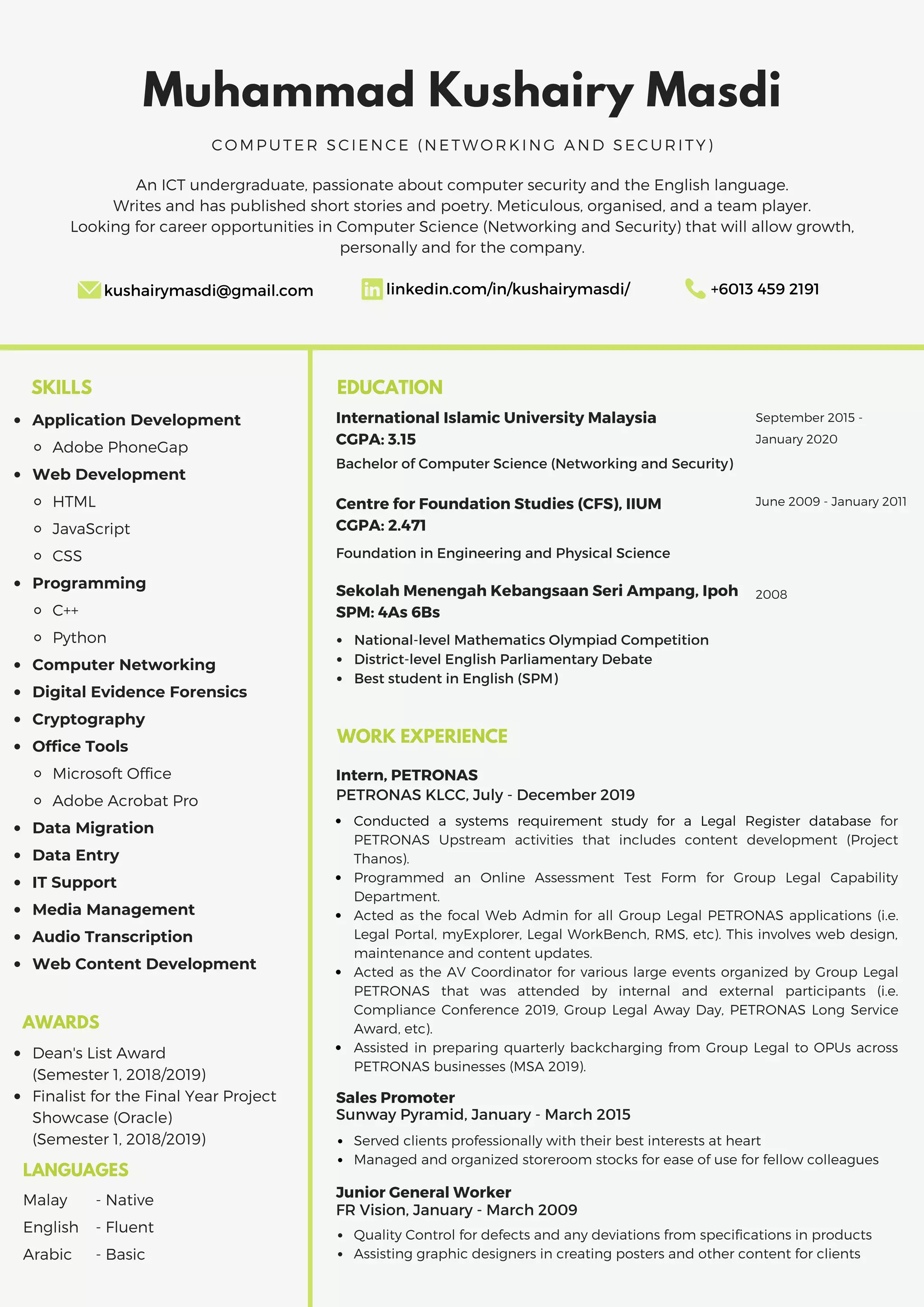 Muhammad Kushairy bin Masdi (CV) | PDF