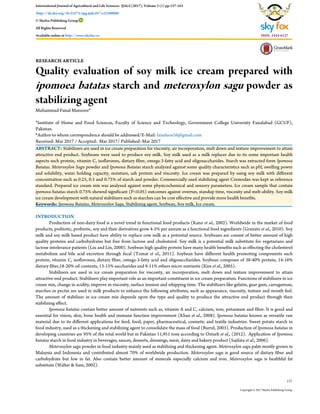 Quality evaluation of soy milk ice cream prepared with ipomoea batatas ...