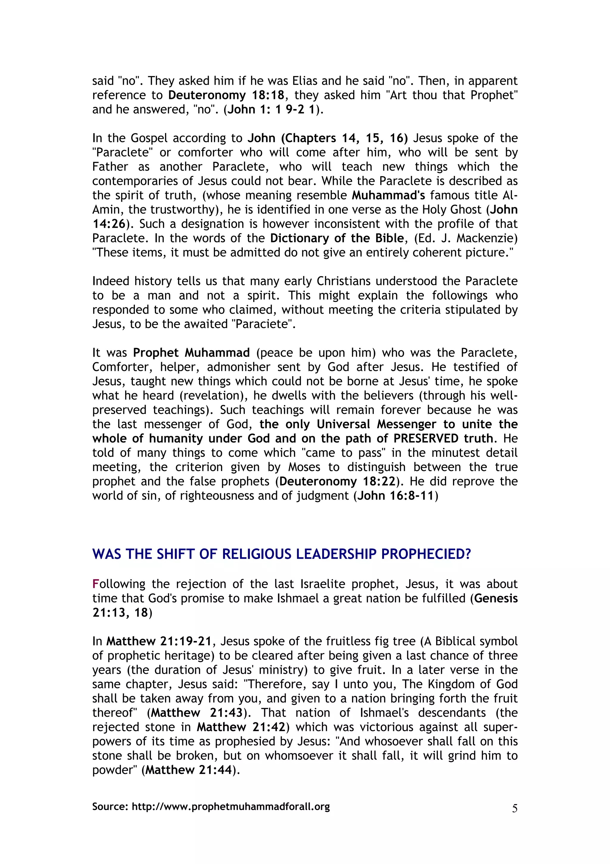 Muhammad (SAW) in Bible | PDF