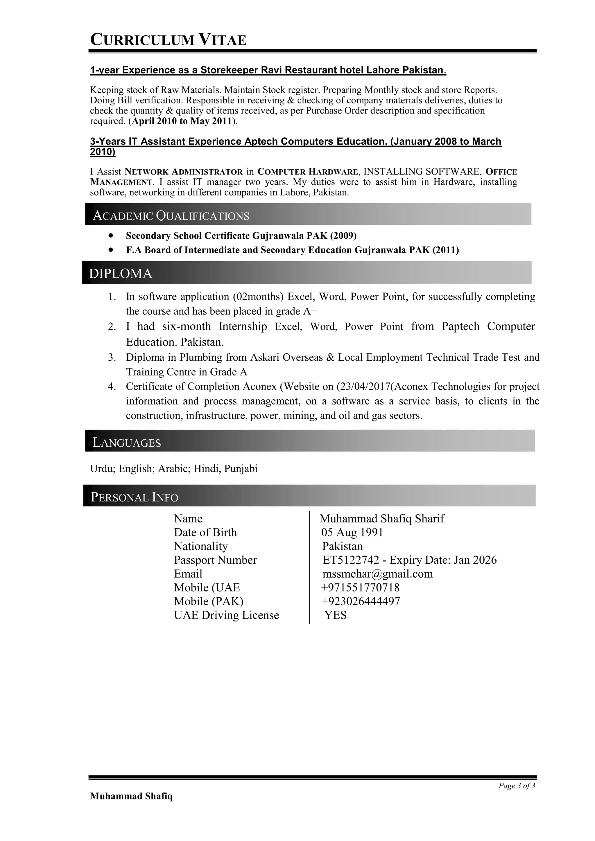 Muhammad shafiq cv document controller | PDF | Islam | Religion ...