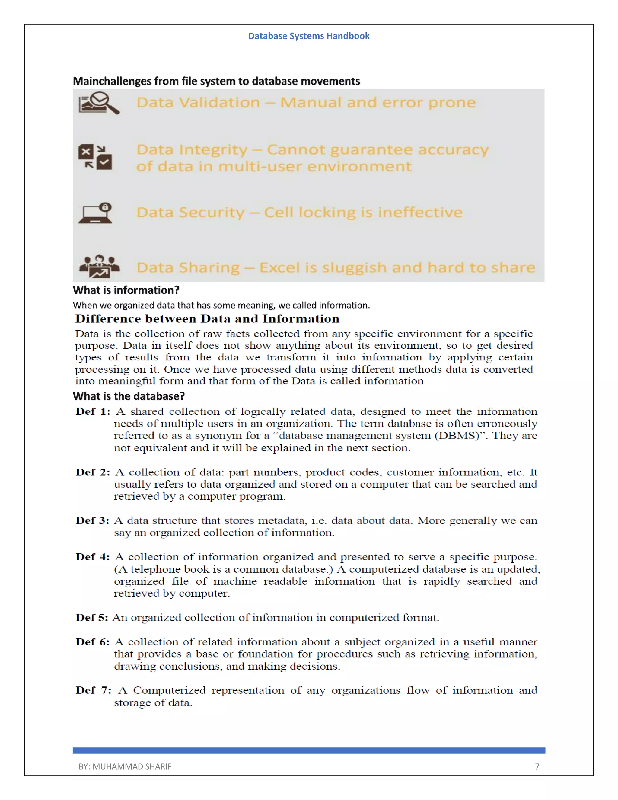 Muhammad Sharif dbms book title as Database systems Handbook.pdf