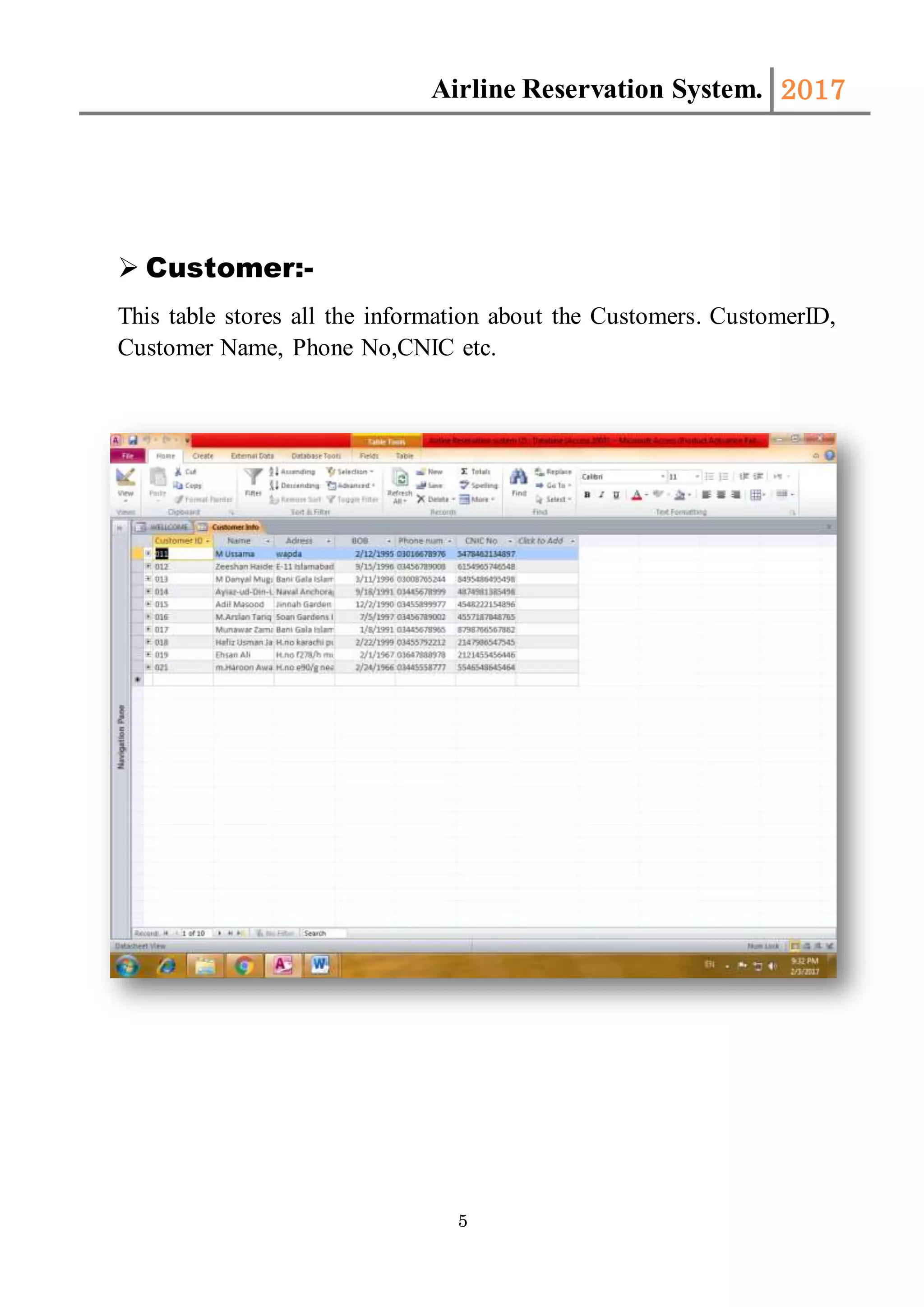 MS Access Database Project proposal on Airline Reservation System | DOCX