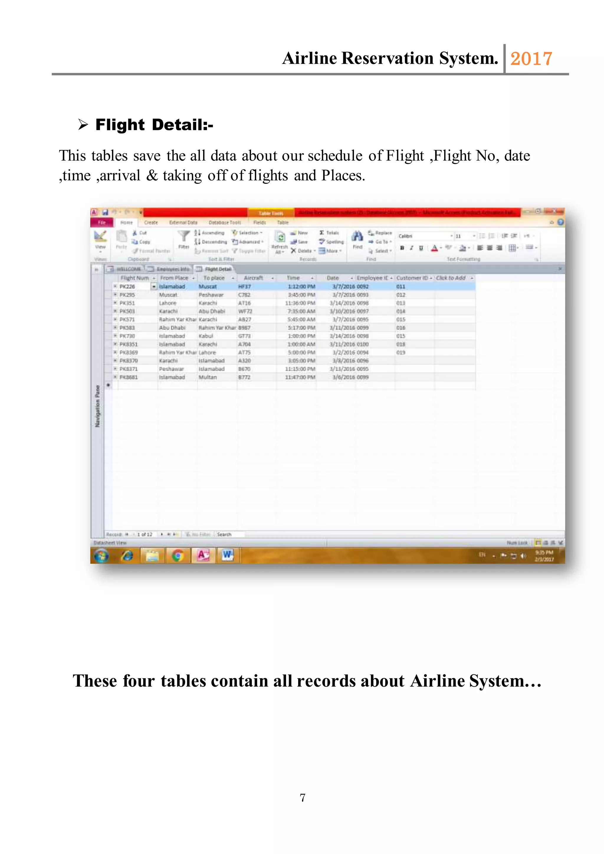 MS Access Database Project proposal on Airline Reservation System | DOCX