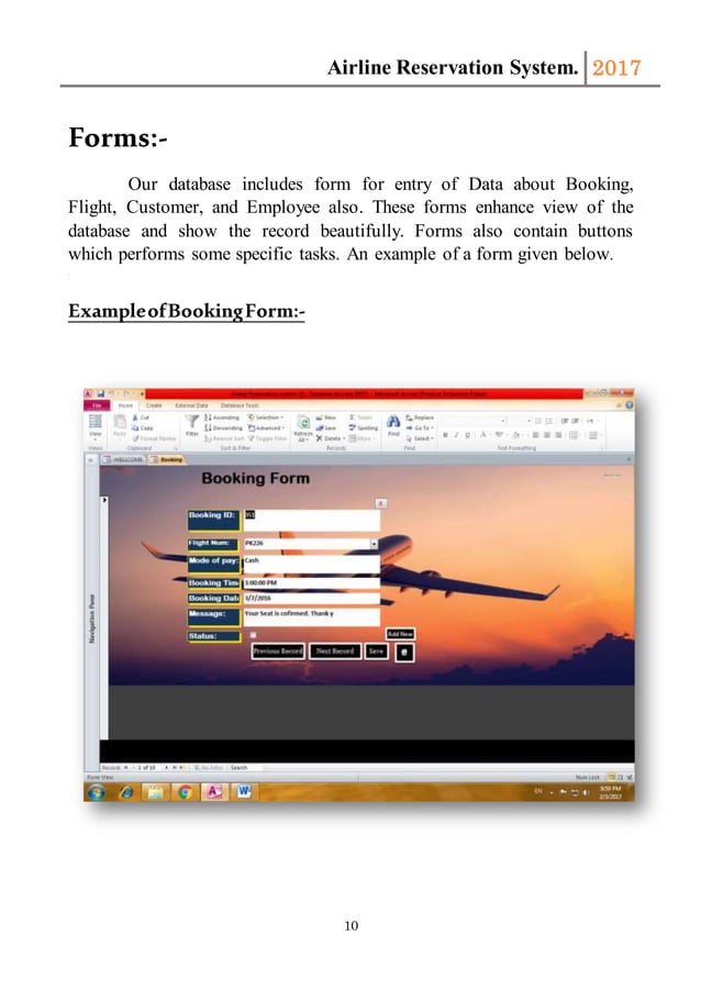 MS Access Database Project proposal on Airline Reservation System | DOCX