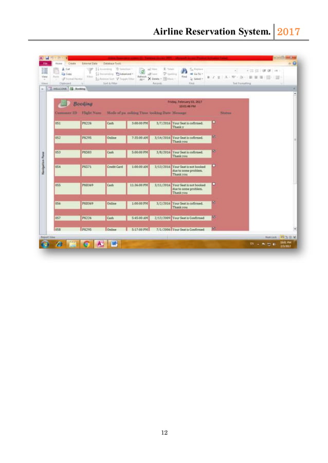 MS Access Database Project proposal on Airline Reservation System | DOCX