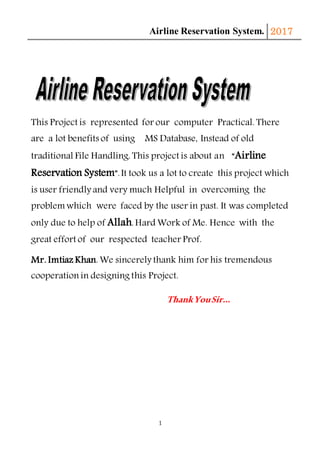 MS Access Database Project proposal on Airline Reservation System | DOCX