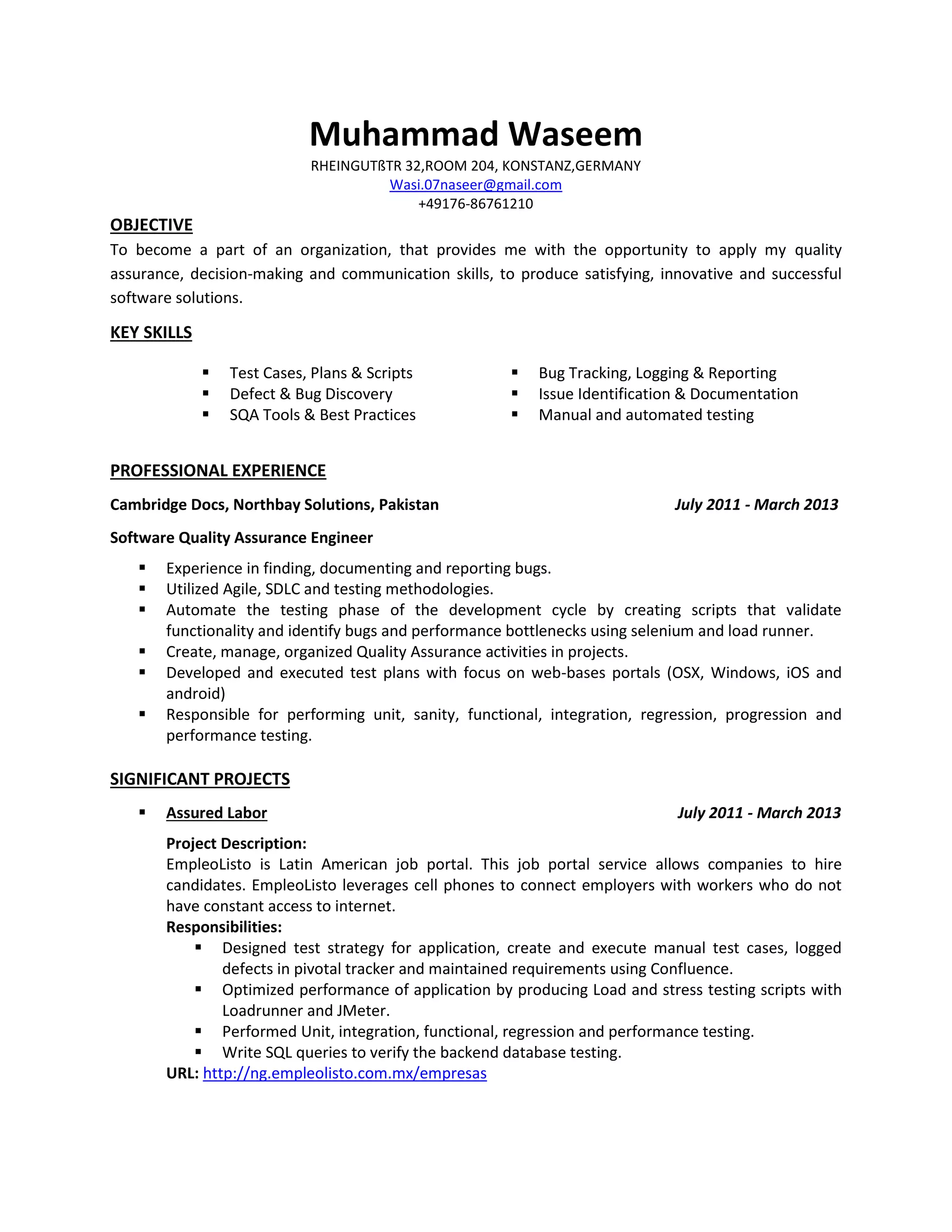 Muhammad waseem resume | PDF