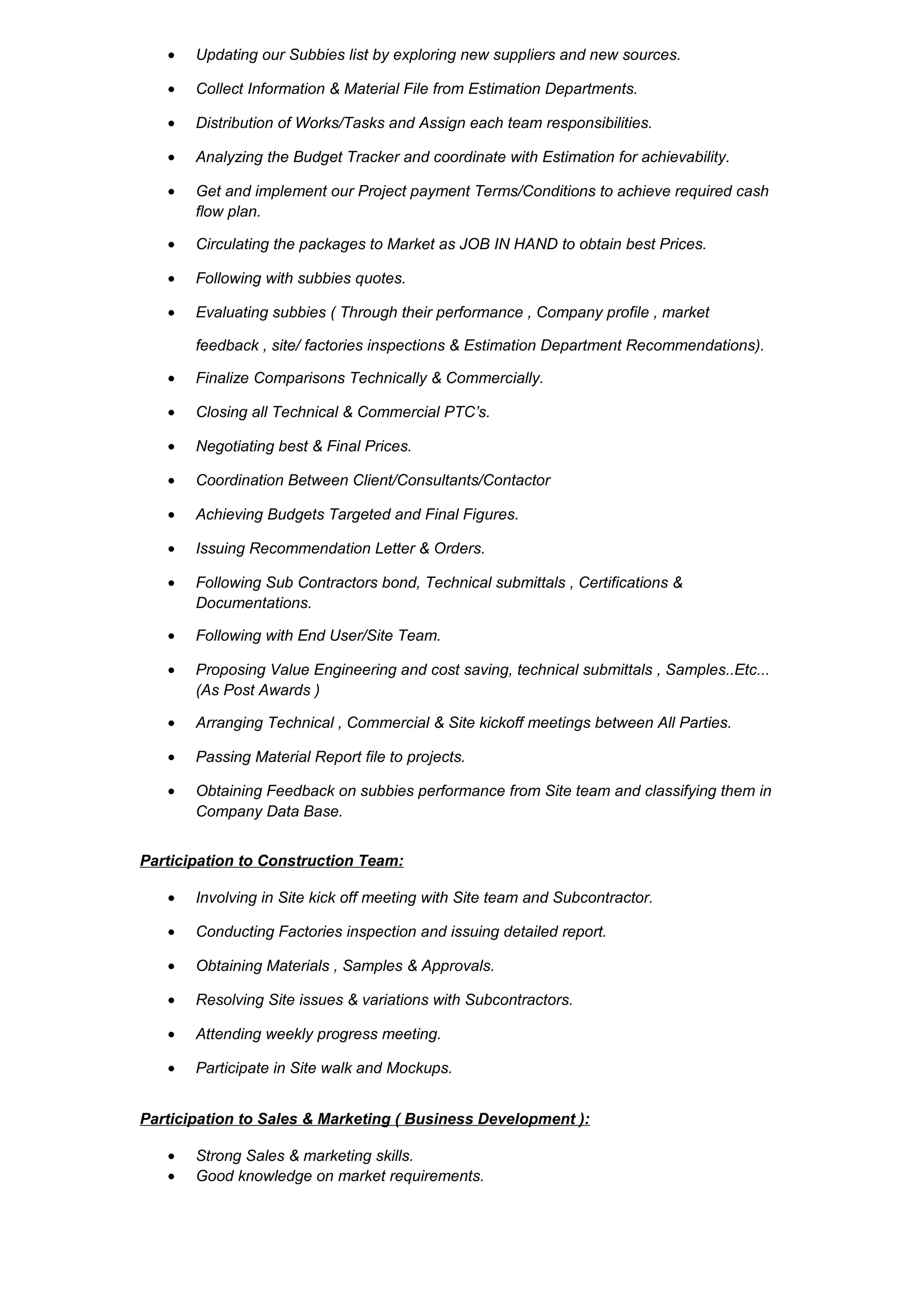 A first class Procurement / Estimation specialist C.V | DOC